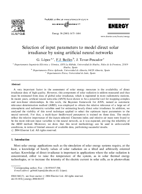 (PDF) Selection of input parameters to model direct solar irradiance by ...