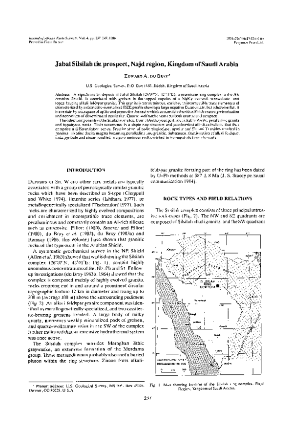 (PDF) Jabal Silsilah tin prospect, Najd region, Kingdom of Saudi Arabia