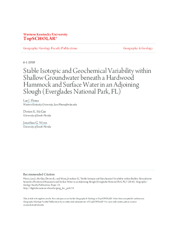 (PDF) Stable isotopic and geochemical variability within shallow groundwater beneath a hardwood ...