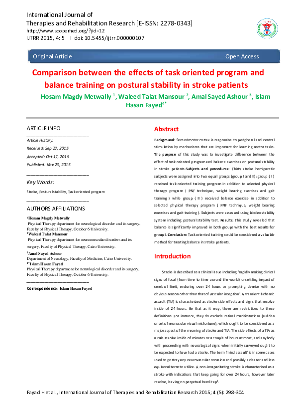 Pdf Comparison Between The Effects Of Task Oriented Program And