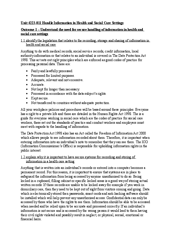 (DOC) Unit 4223-011 Handle Information in Health and Social Care ...