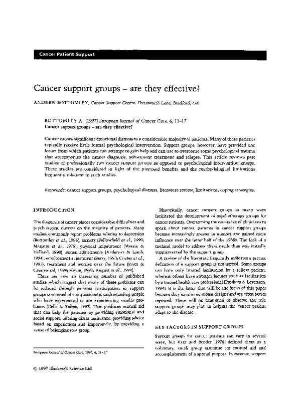(PDF) Cancer support groups ? are they effective?