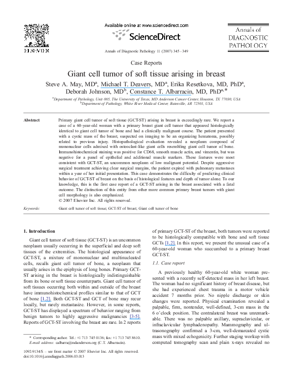 (PDF) Giant cell tumor of soft tissue arising in breast
