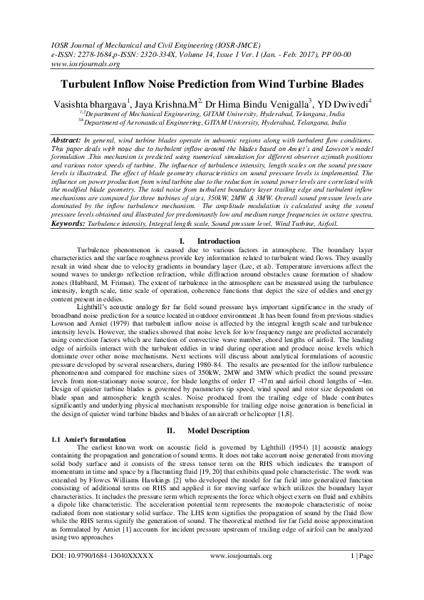 (PDF) Turbulent Inflow Noise Prediction from Wind Turbine Blades