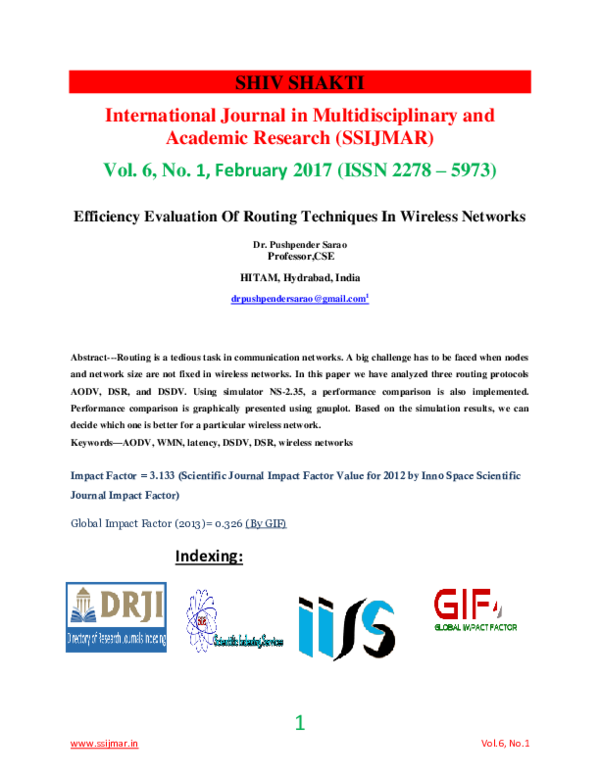 Pdf Efficiency Evaluation Of Routing Techniques In Wireless Networks