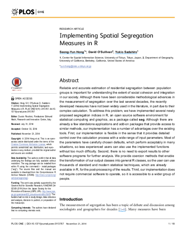 Pdf Implementing Spatial Segregation Measures In R