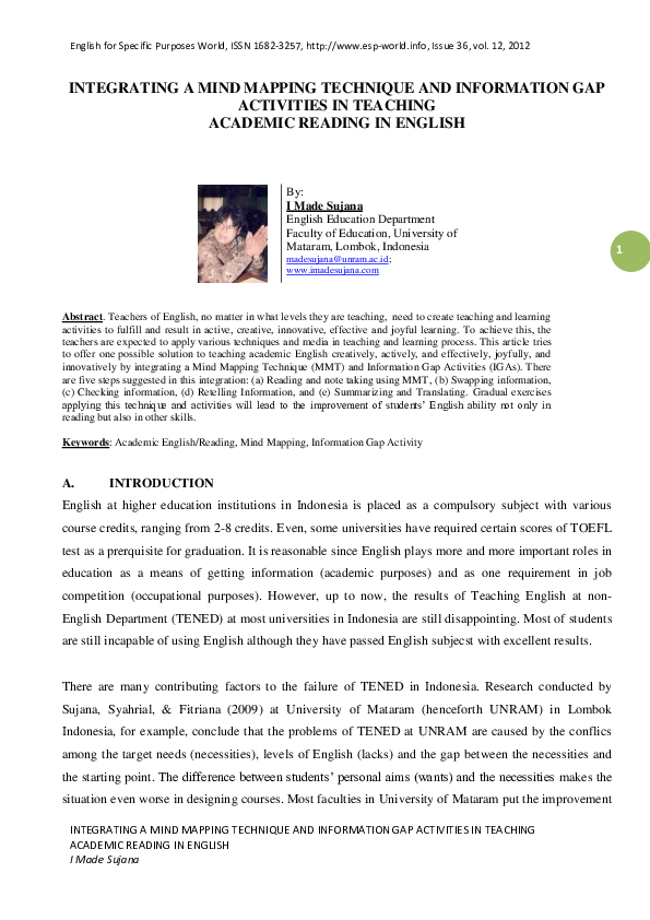 (PDF) INTEGRATING A MIND MAPPING TECHNIQUE AND INFORMATION GAP ACTIVITIES IN TEACHING ACADEMIC ...