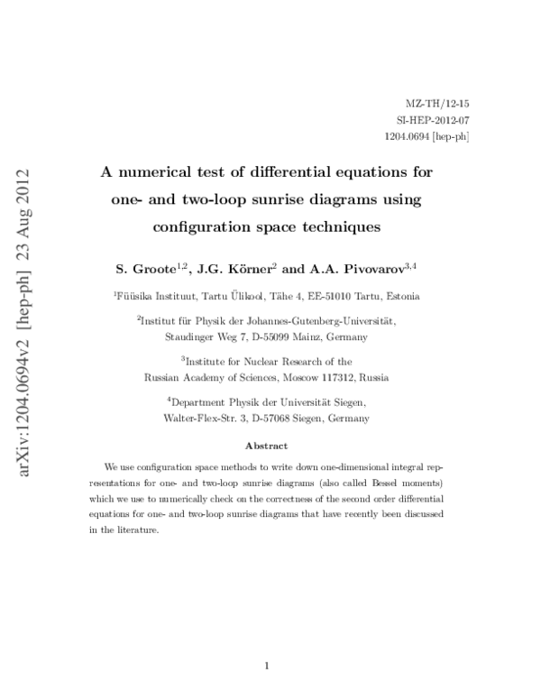 Pdf A Numerical Test Of Differential Equations For One And Two Loop