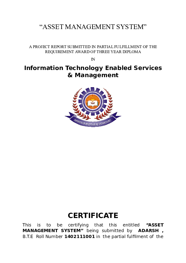 (DOC) " ASSET MANAGEMENT SYSTEM " A Project Report Submitted in partial ...