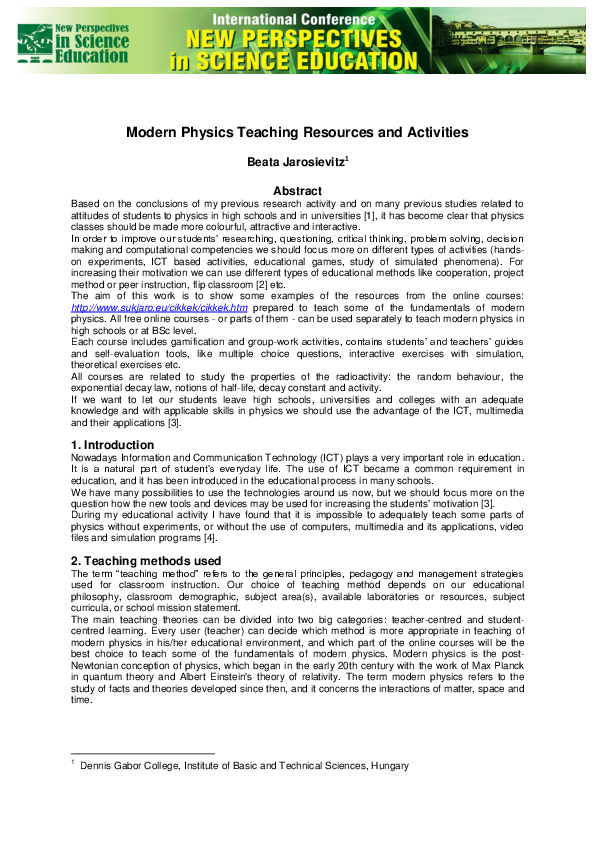 (PDF) Modern Physics Teaching Resources and Activities