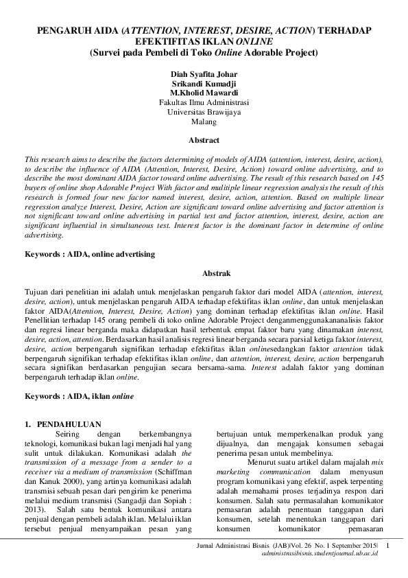 (PDF) PENGARUH AIDA (ATTENTION, INTEREST, DESIRE, ACTION) TERHADAP ...