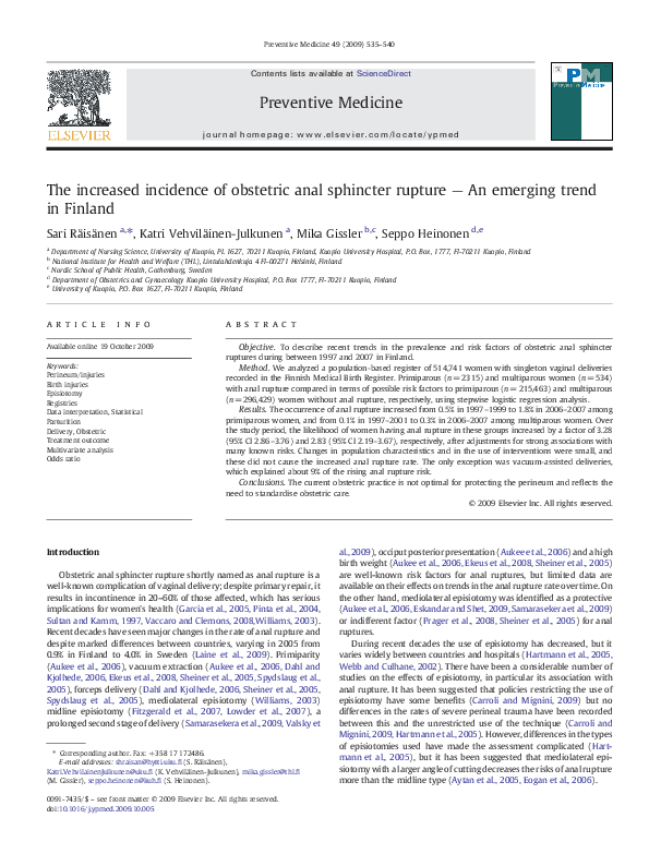 (PDF) The increased incidence of obstetric anal sphincter rupture — An ...