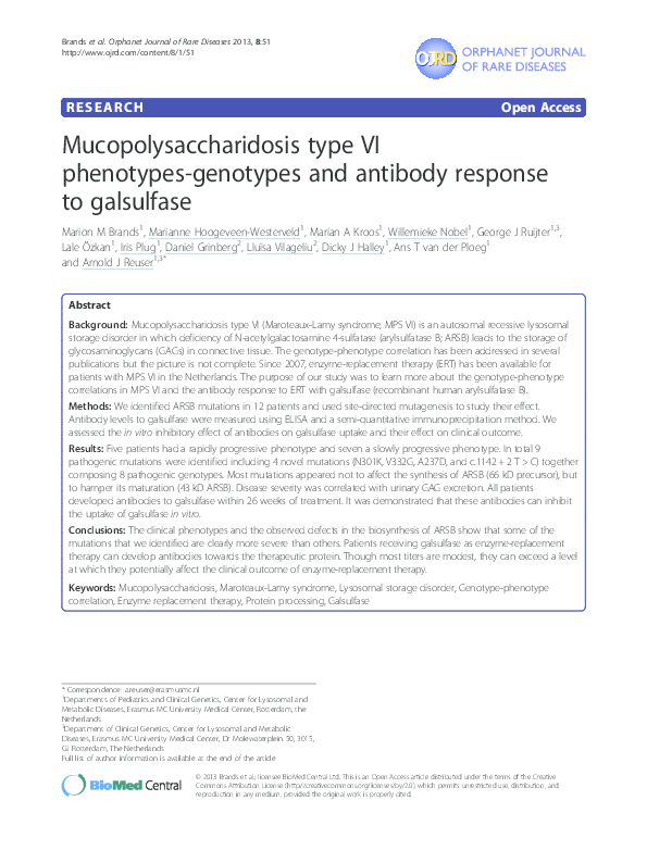 (PDF) Mucopolysaccharidosis type VI phenotypes-genotypes and antibody ...