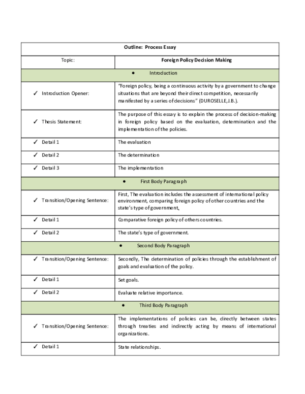(PDF) Outline: Process Essay Topic: Foreign Policy Decision Making