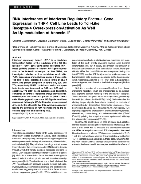 (PDF) RNA interference of interferon regulatory factor-1 gene expression in THP-1 cell line ...