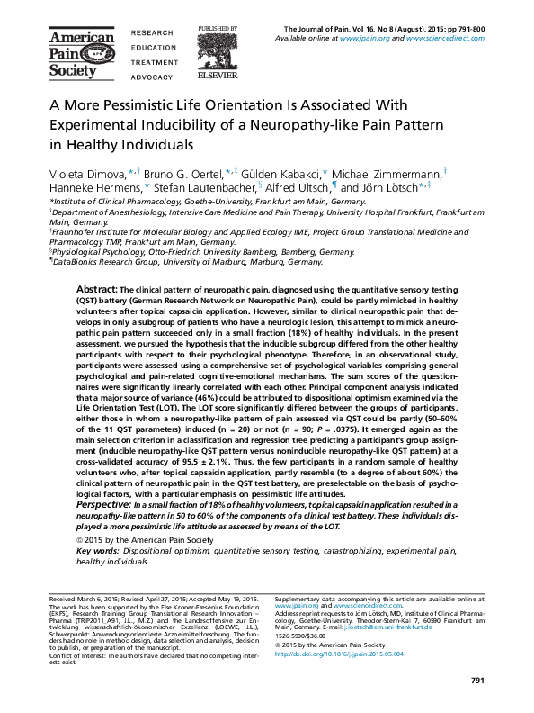 (PDF) A More Pessimistic Life Orientation Is Associated With ...