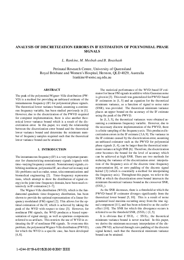 Pdf Analysis Of Discretization Errors In If Estimation Of Polynomial