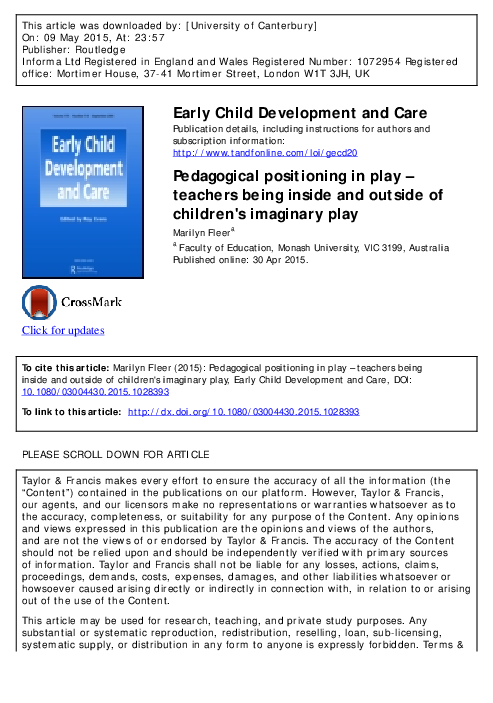 (PDF) Early Child Development and Care Pedagogical positioning in play ...
