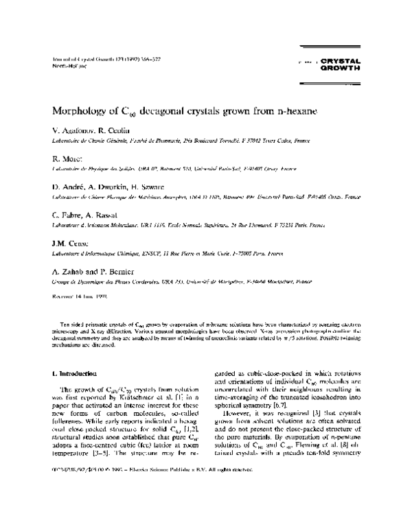 (PDF) Morphology of C60 decagonal crystals grown from n-hexane
