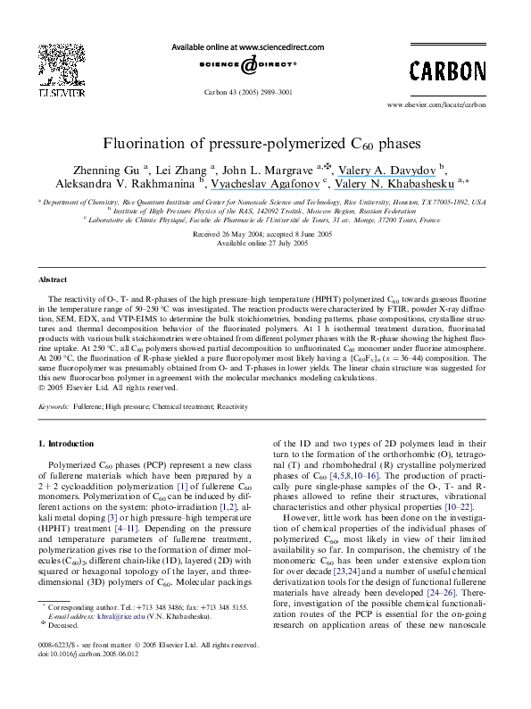 (PDF) Fluorination of pressure-polymerized C60 phases