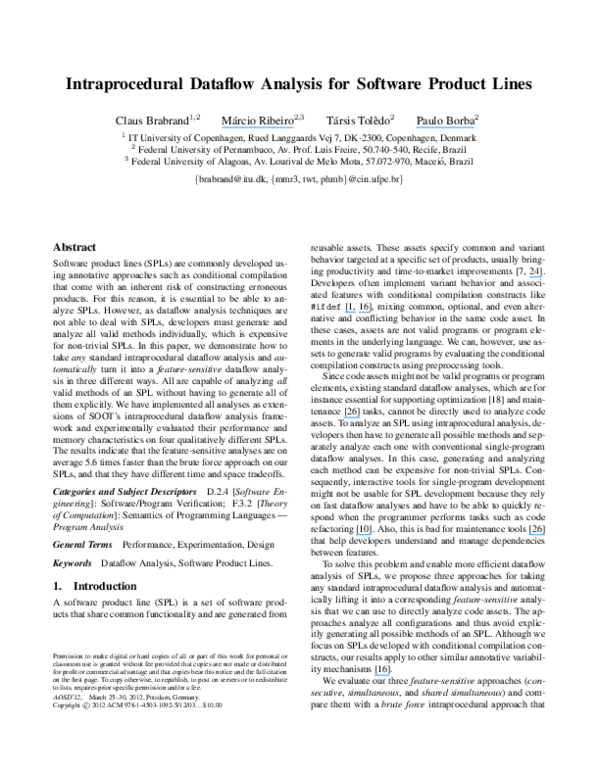 Pdf Intraprocedural Dataflow Analysis For Software Product Lines