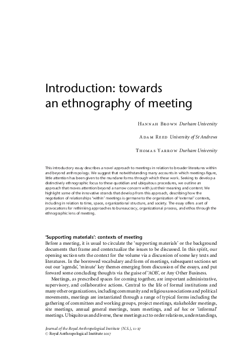 (PDF) Introduction: towards an ethnography of meeting