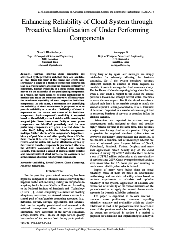 (PDF) Enhancing Reliability of Cloud System through Proactive Identification of Under Performing ...