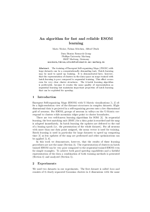 (PDF) An algorithm for fast and reliable ESOM learning
