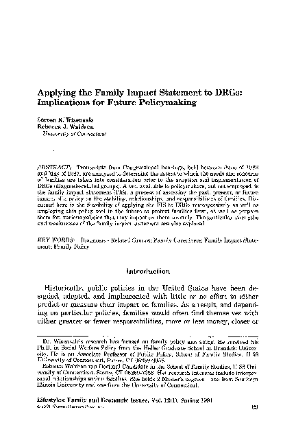 (PDF) Applying the family impact statement to DRGs: Implications for ...