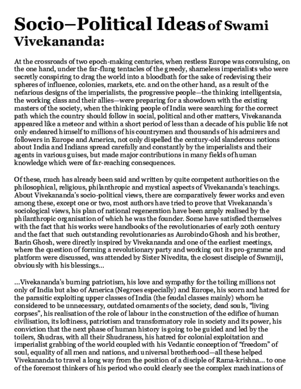 (PDF) Socio–Political Ideas of Swami Vivekananda