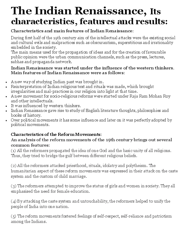 (PDF) The Indian Renaissance, Its characteristics and Causes