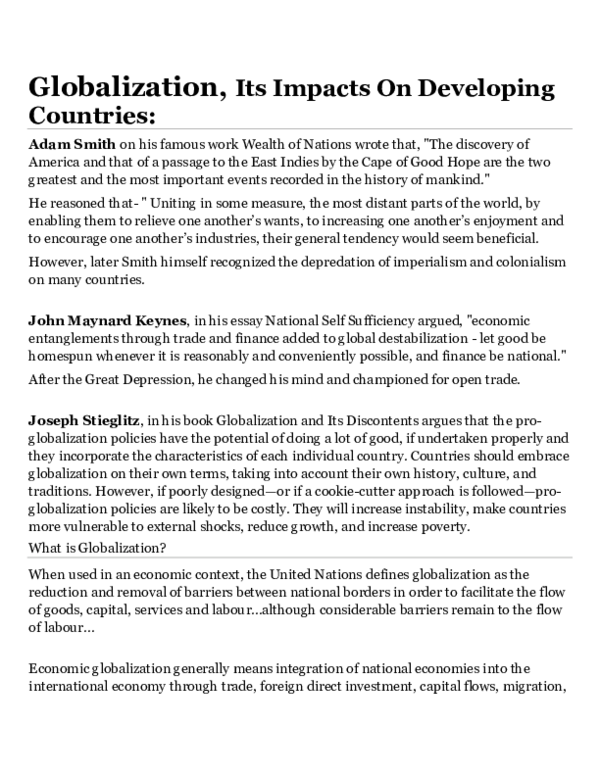 (PDF) Globalization, Its Impacts On Developing Countries