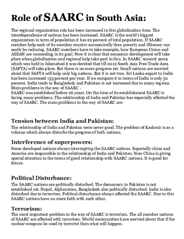 (PDF) Role of SAARC in South Asia