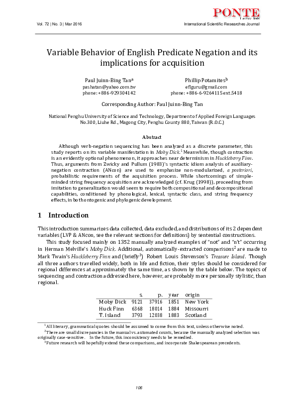(PDF) Variable Behavior of English Predicate Negation and its ...