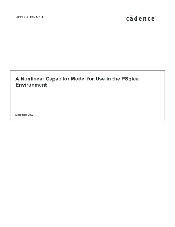(PDF) A Nonlinear Capacitor Model for Use in the PSpice Environment