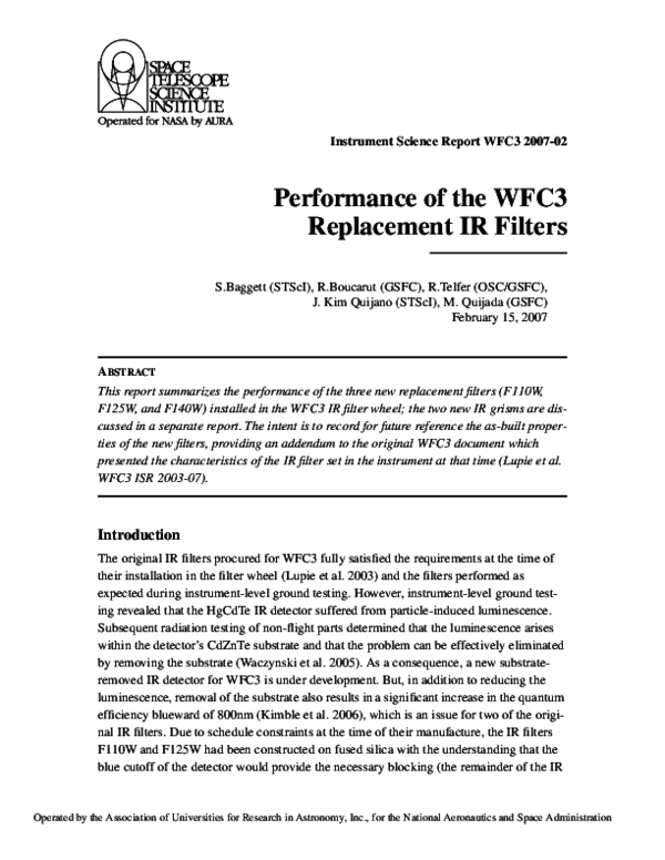 (PDF) Performance of the WFC3 Replacement UVIS Filters