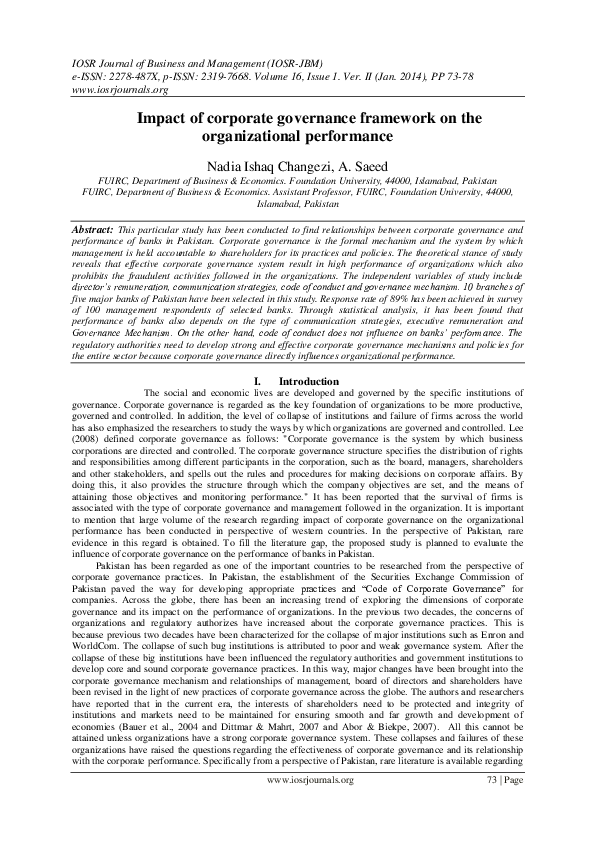 (PDF) Impact of corporate governance framework on the organizational performance
