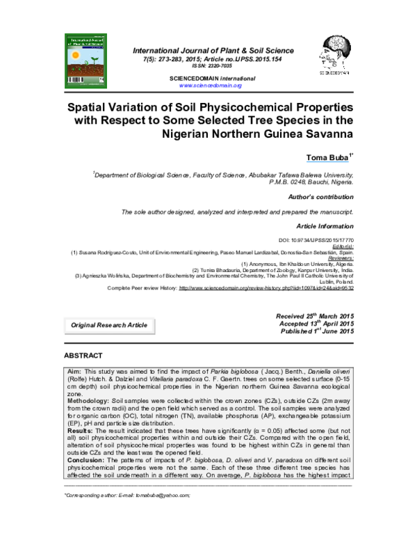 (PDF) Spatial Variation of Soil Physicochemical Properties with Respect to Some Selected Tree ...