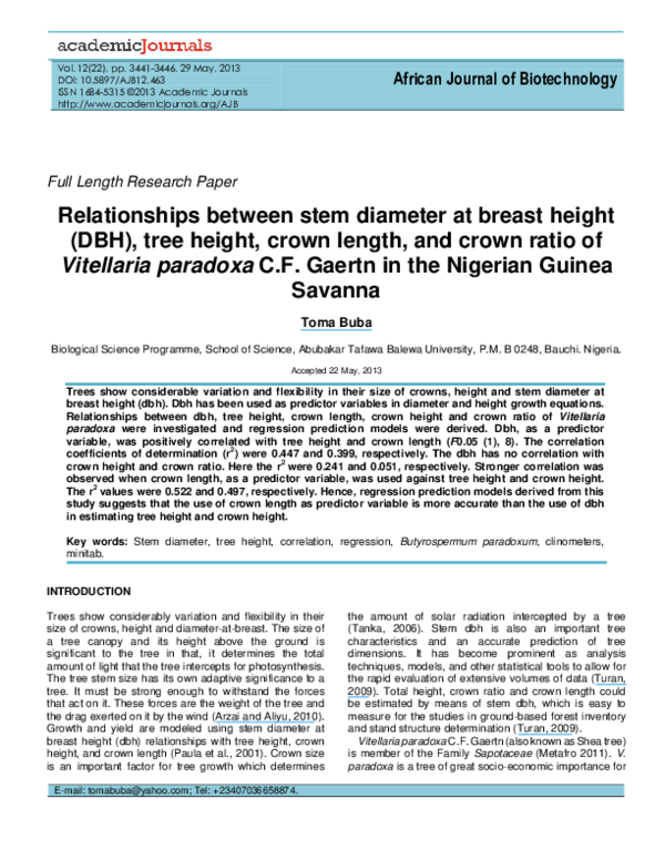 Pdf Relationships Between Stem Diameter At Breast Height Dbh Tree