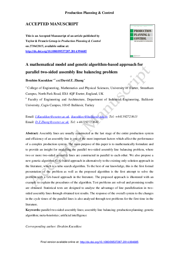 Pdf A Mathematical Model And Genetic Algorithm Based Approach For Parallel Two Sided Assembly 1032
