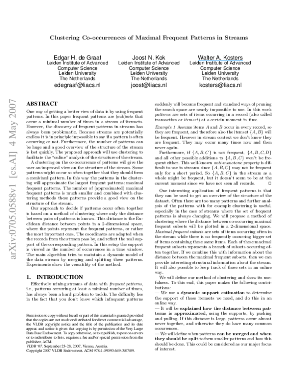 Pdf Clustering Co Occurrence Of Maximal Frequent Patterns In Streams