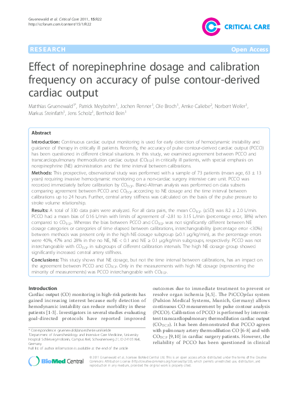 (PDF) Effect of norepinephrine dosage and calibration frequency on accuracy of pulse contour ...