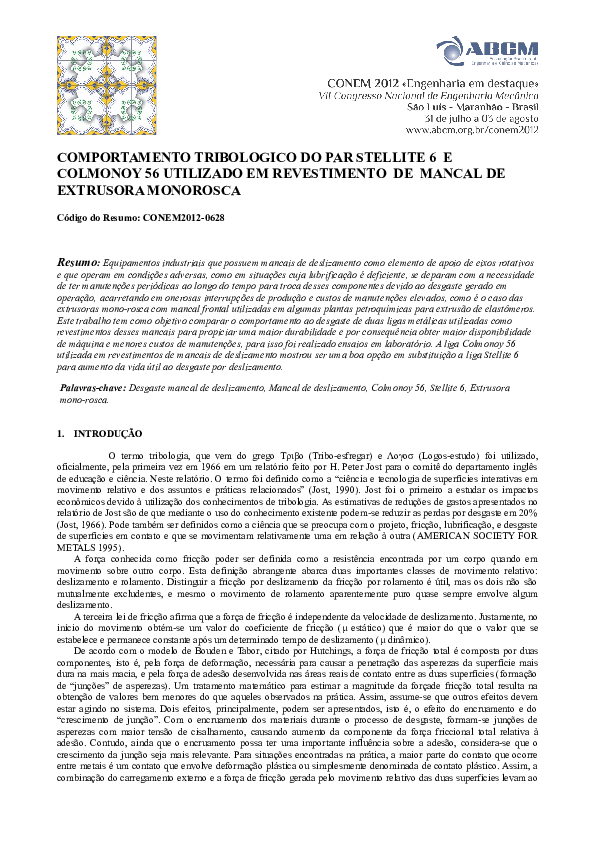 (DOC) COMPORTAMENTO TRIBOLOGICO DO PAR STELLITE 6 E COLMONOY 56 ...