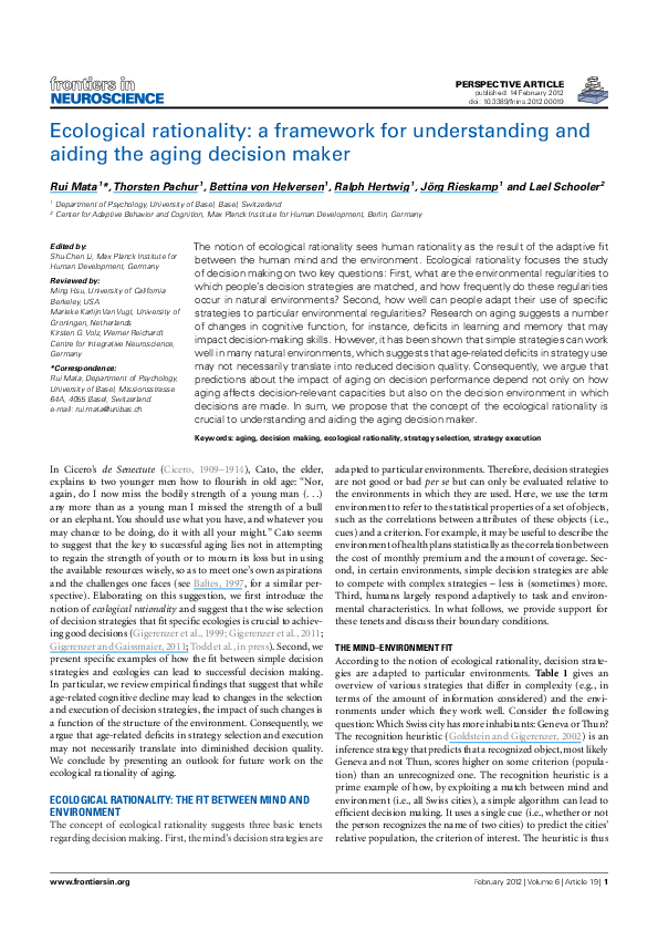(PDF) Ecological Rationality: A Framework for Understanding and Aiding ...