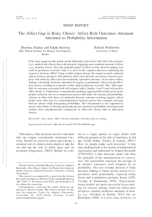 (PDF) The affect gap in risky choice: Affect-rich outcomes attenuate attention to probability ...
