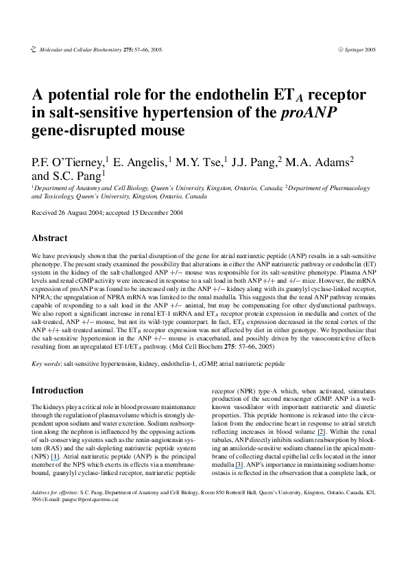 (PDF) A potential role for the endothelin ETA receptor in salt ...