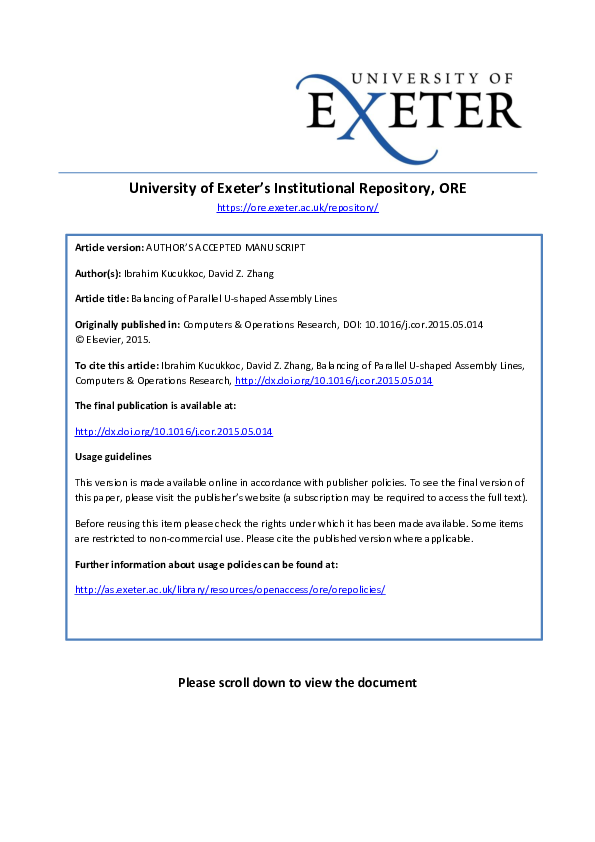 (PDF) Balancing of Parallel U-shaped Assembly Lines