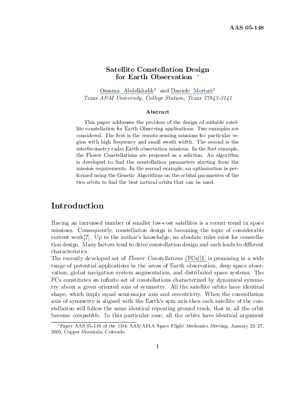 Pdf Satellite Constellation Design For Earth Observation