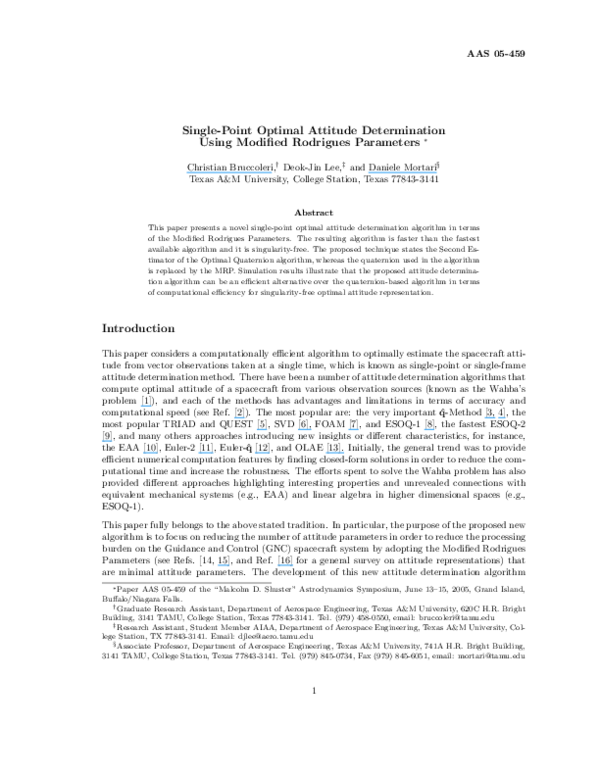 (PDF) Single-Point Optimal Attitude Determination Using Modified Rodrigues Parameters