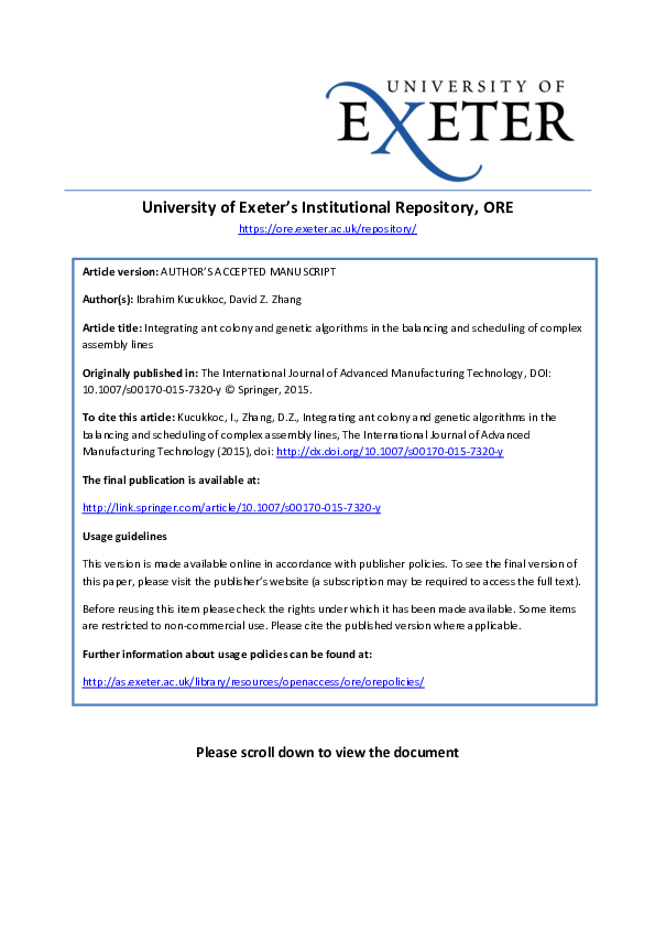 (PDF) Integrating ant colony and genetic algorithms in the balancing and scheduling of complex ...